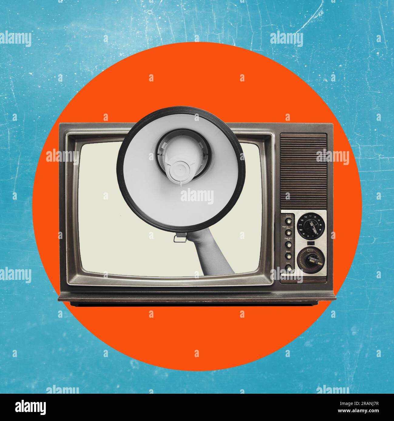 Breaking news. A collage of contemporary art. Arm sticking out of retro ...