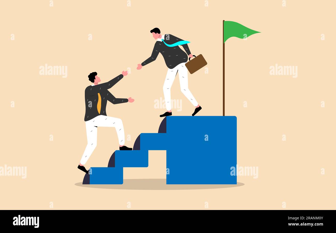 Businessman leader helps employee climb to target. Stock illustration ...