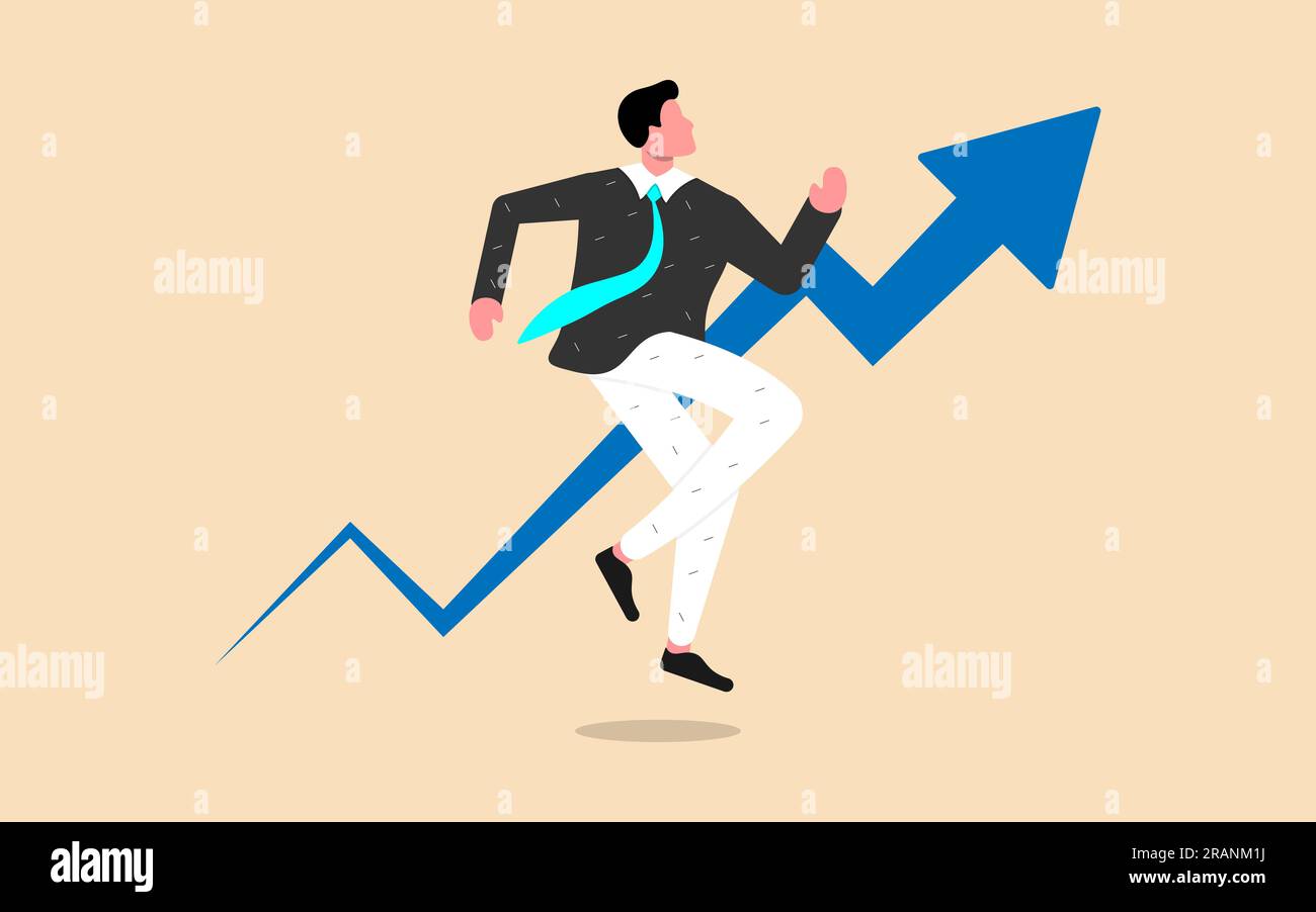 Young businessman hurry up consisting of finance graph cartoon icon vector illustration, flat ...