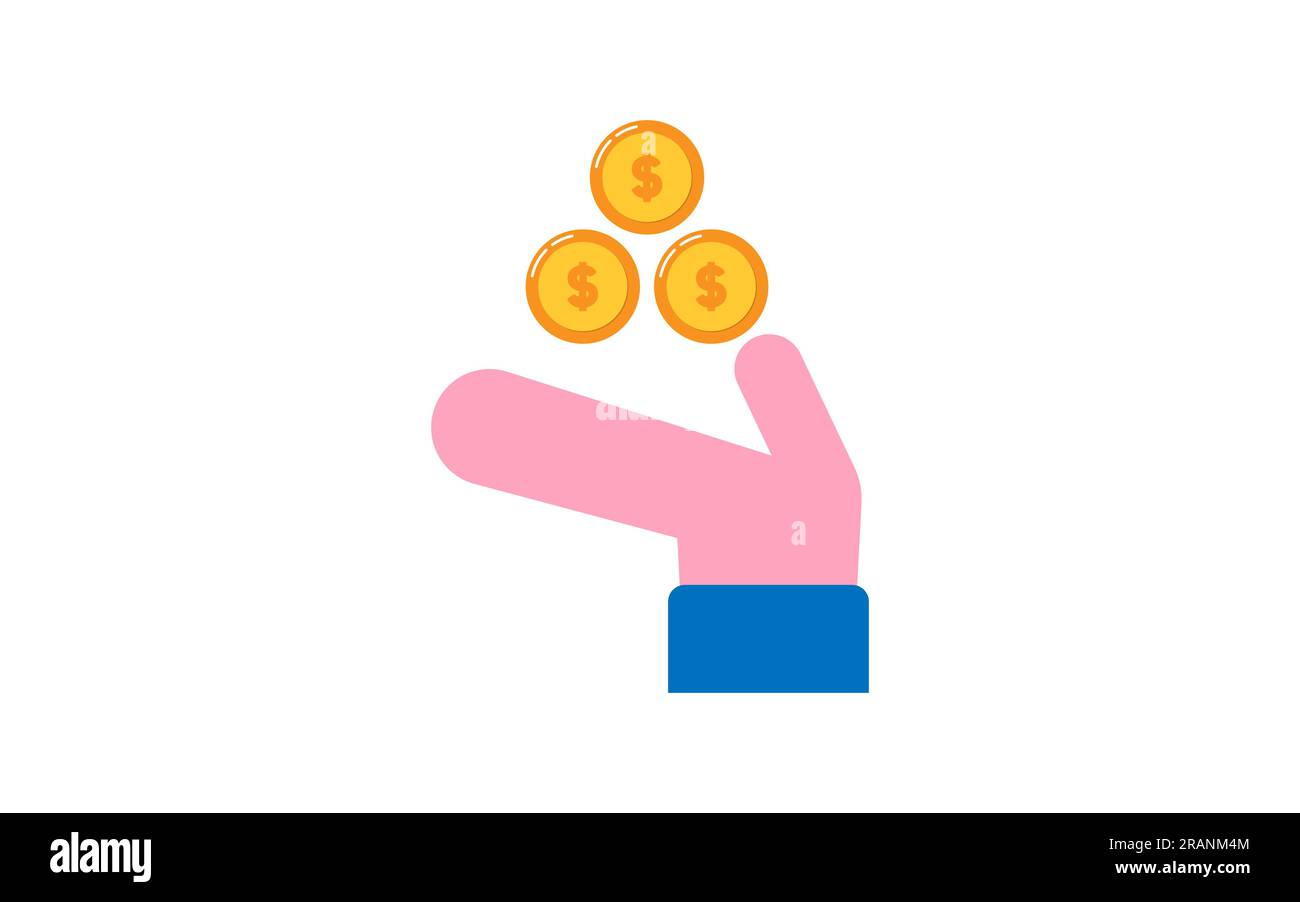 Flat illustration hand coins hi-res stock photography and images - Alamy