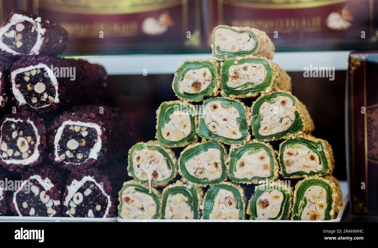 Assorted Lukum. Turkish pastries for sale Stock Photo - Alamy
