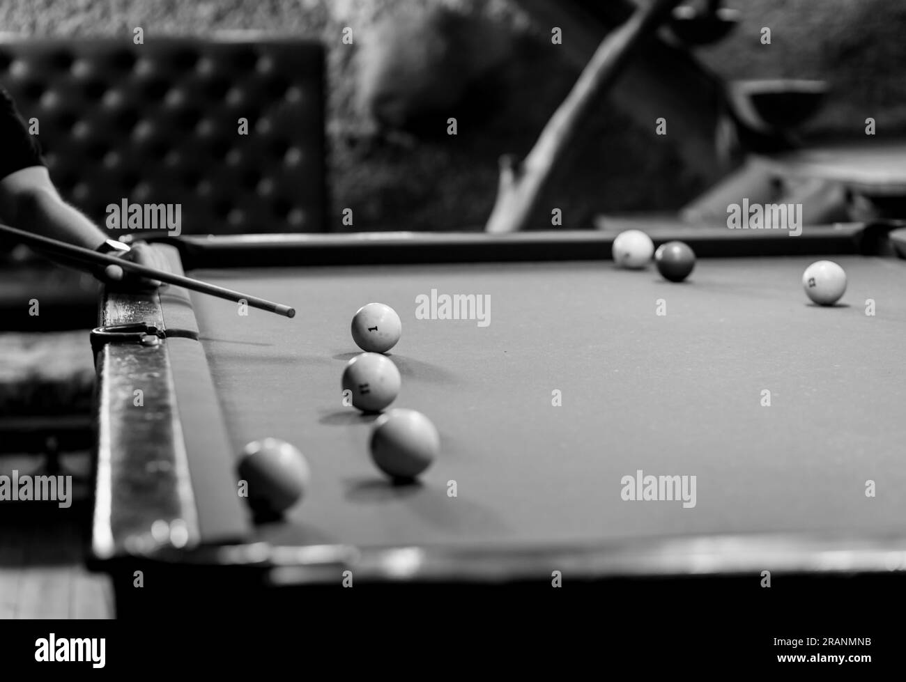 Billiard table with balls in the billiard club. Pool Game Stock Photo ...