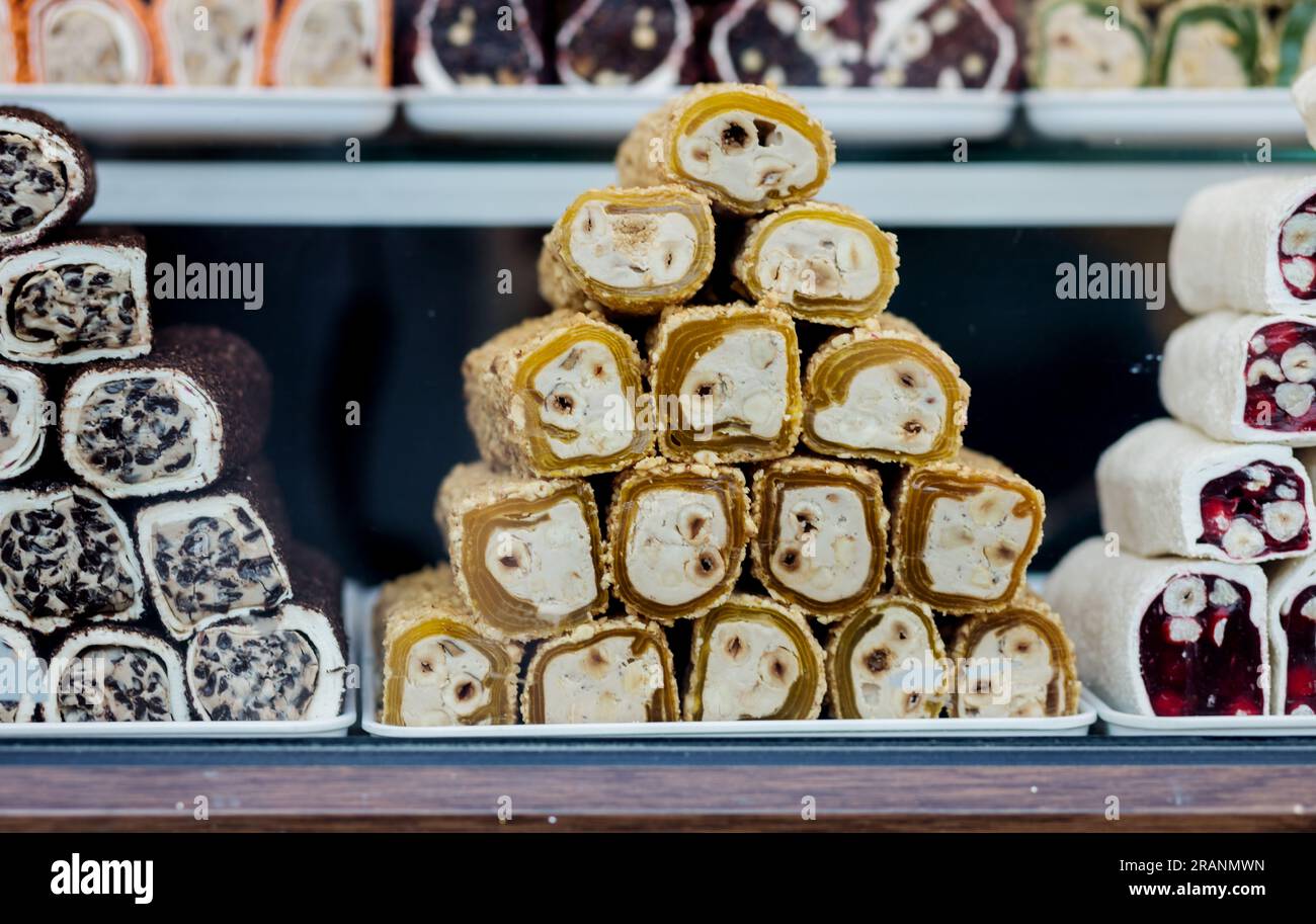 traditional Turkish delight - lukum with nuts Stock Photo - Alamy
