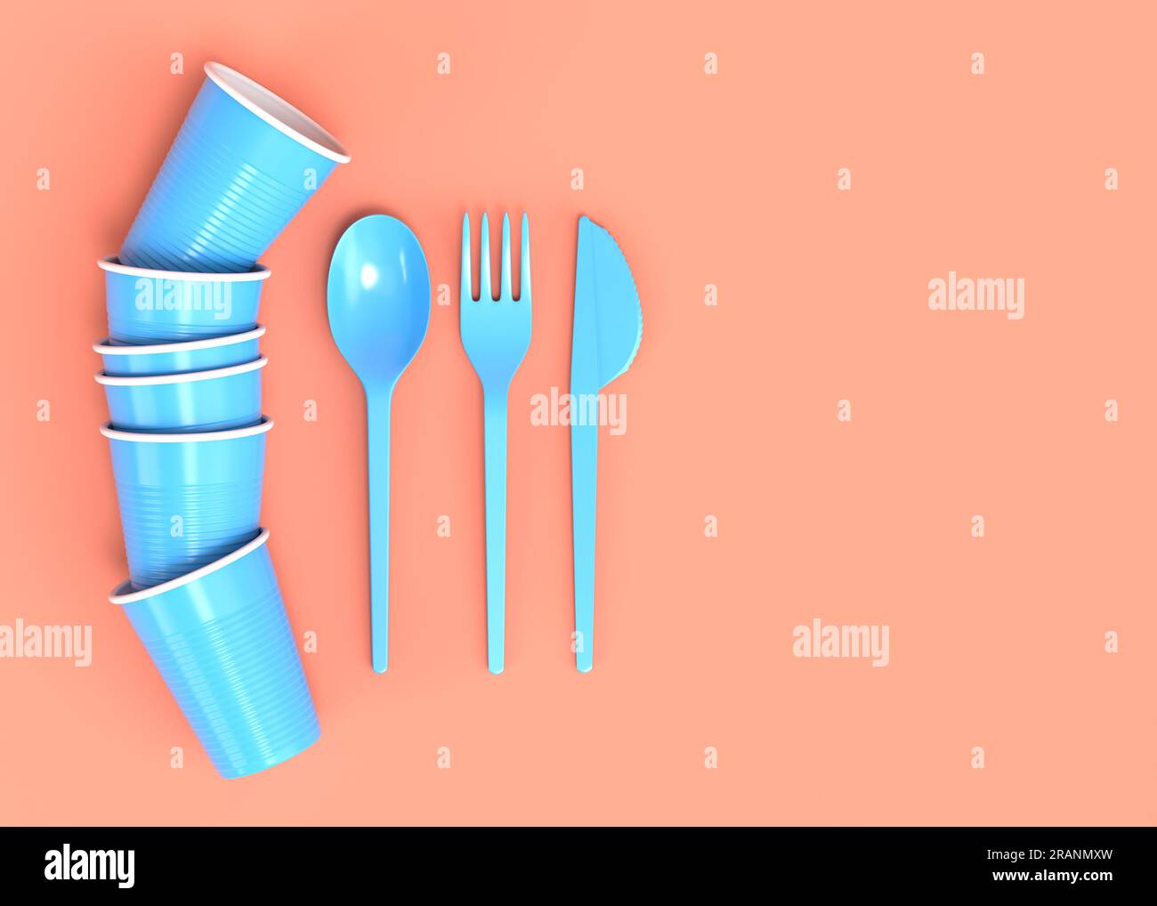 Set of disposable utensils like plate, folk, spoon,knife and cup on ...