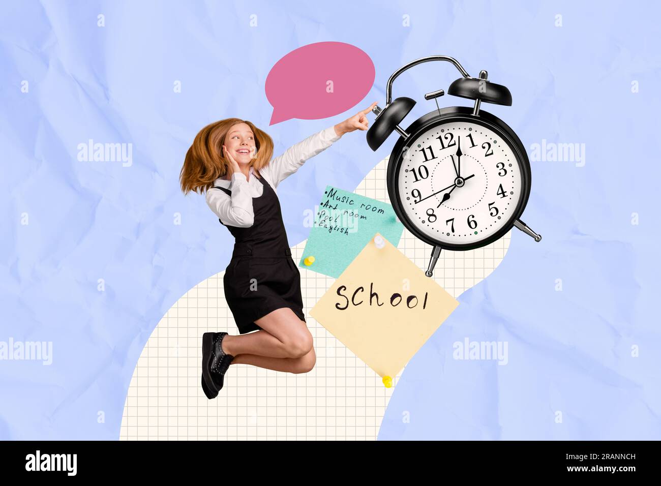 Artwork collage of excited mini girl jump dialogue bubble point finger ...