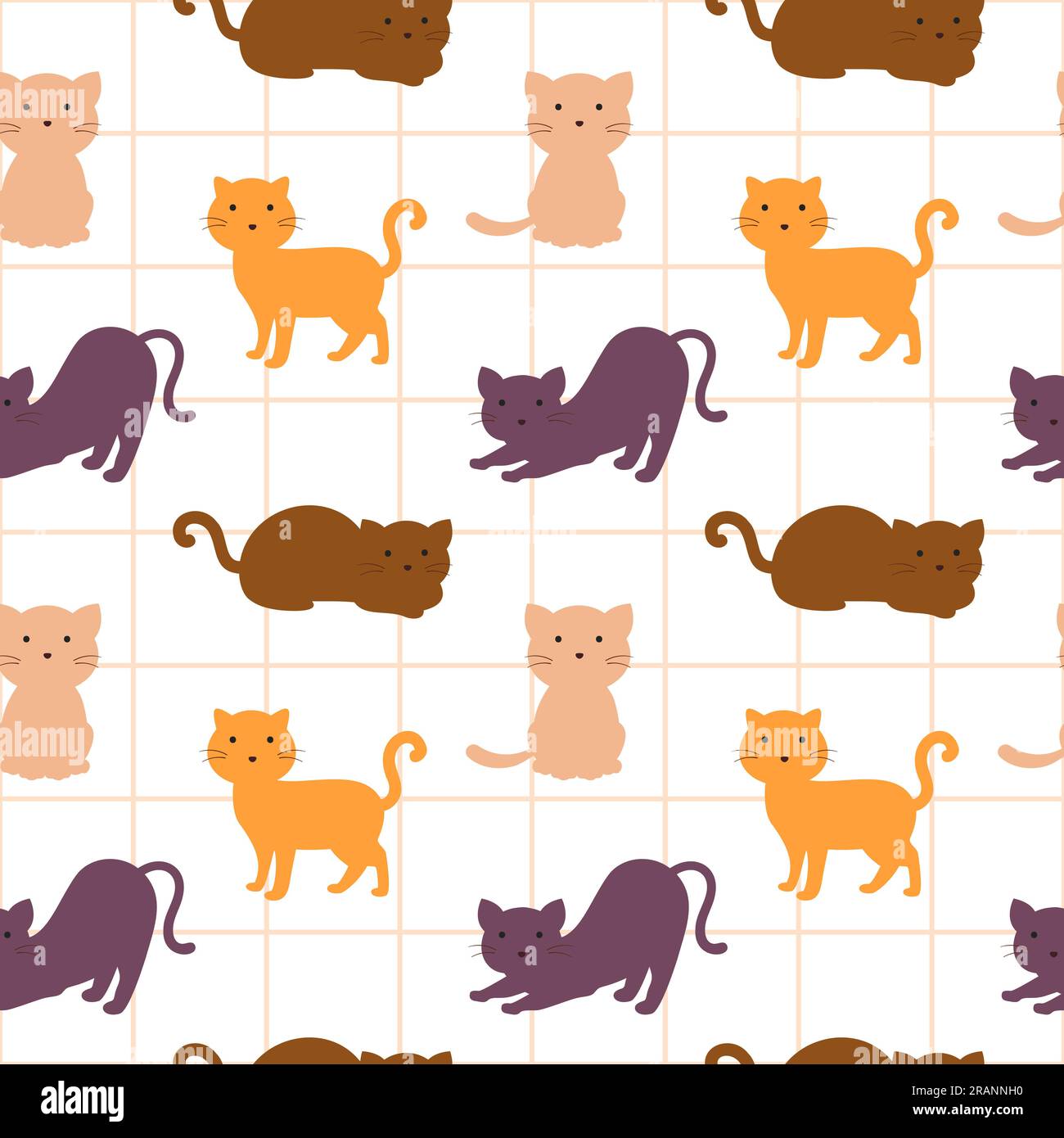 Cats Animals Seamless Pattern Design with Cat Element in Template Hand ...