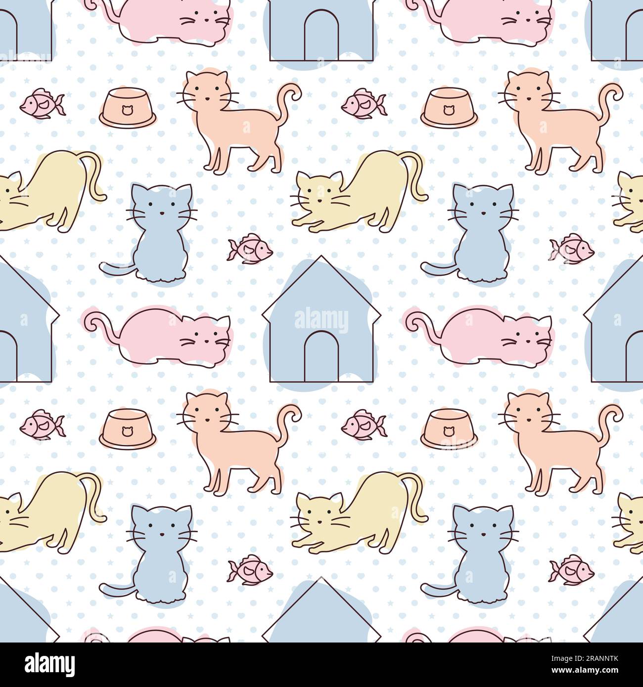 Cats Animals Seamless Pattern Design with Cat Element in Template Hand ...