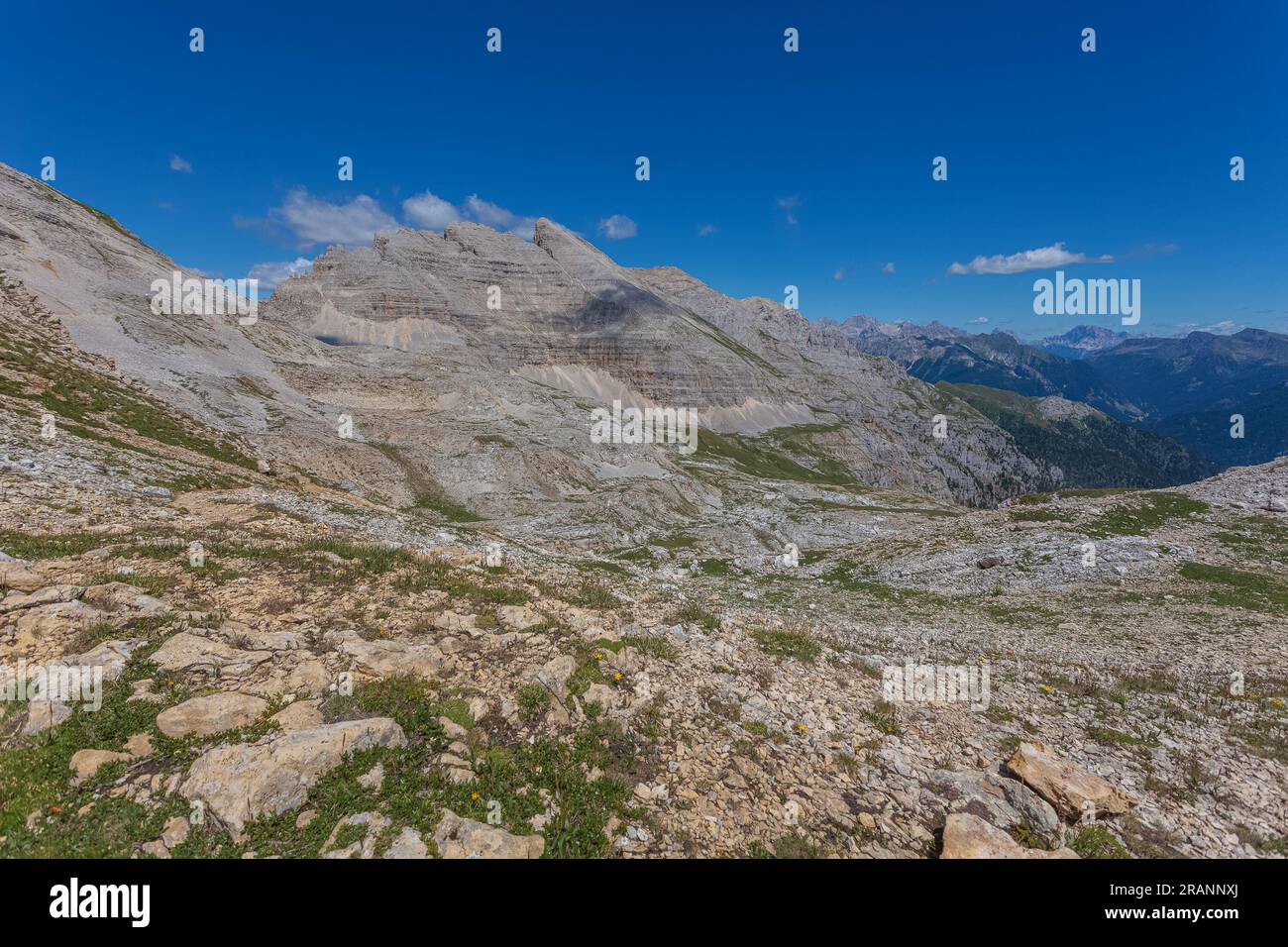 Panorama of the dolomite rocky crests and plateau of the Latemar Massif ...