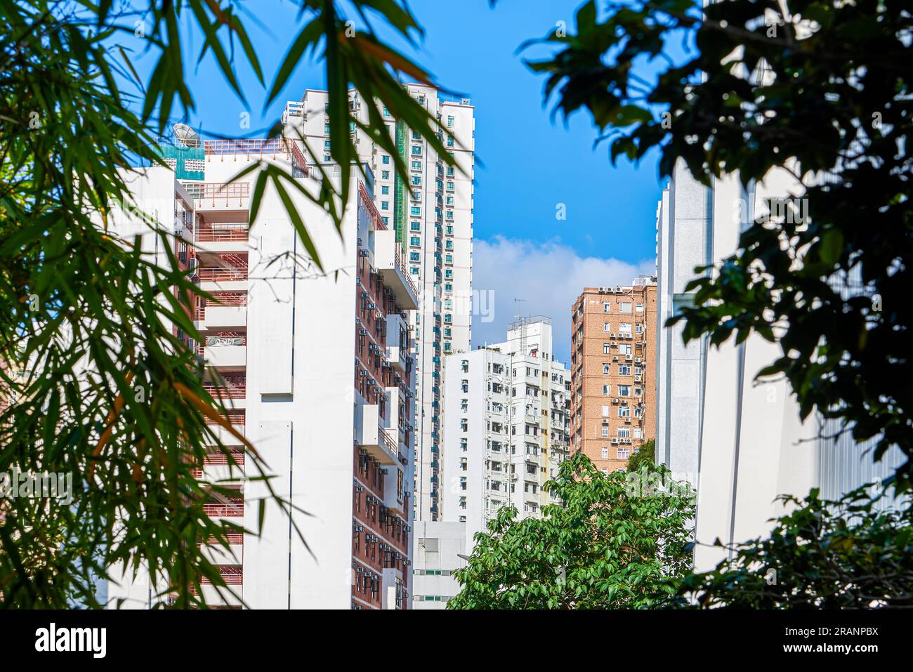 View of tall buildings and public roads in urban area of Hong Kong ...