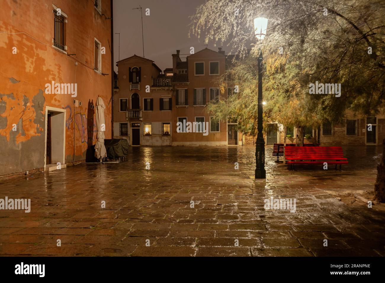 empty city square by rainy night in Venice, Italy Stock Photo - Alamy