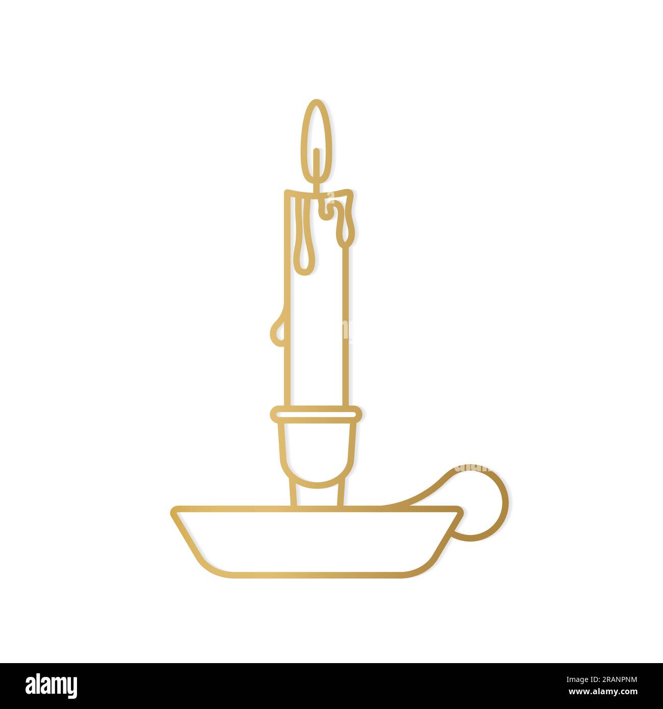 golden burning candle in candlestick with handle- vector illustration ...