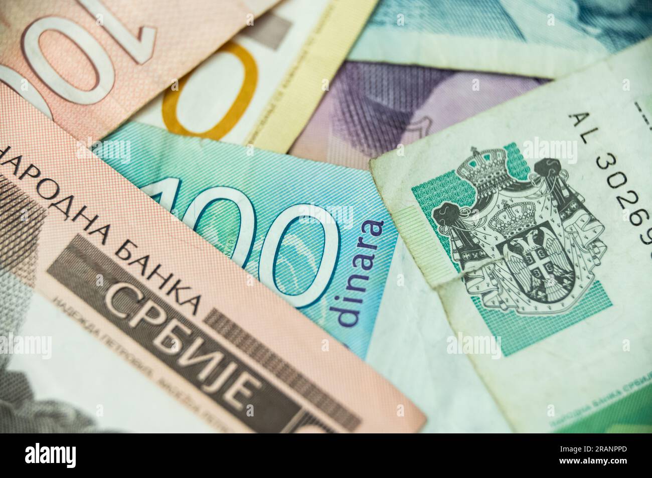 Belgrad, Serbia. 05th July, 2023. Serbian dinar banknotes are lying on ...