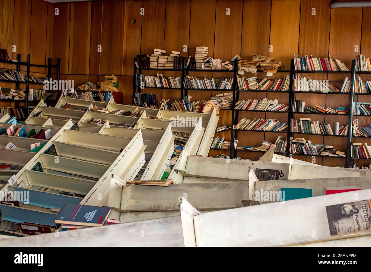 Moscow, Russia - January 2015: The abandoned library of the factory ...