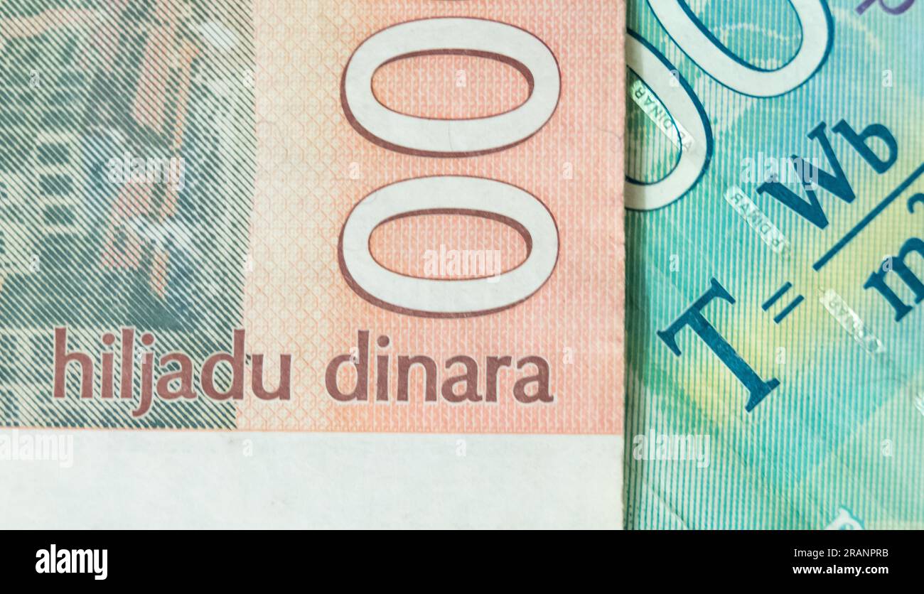 Belgrad, Serbia. 05th July, 2023. Serbian dinar banknotes are lying on ...