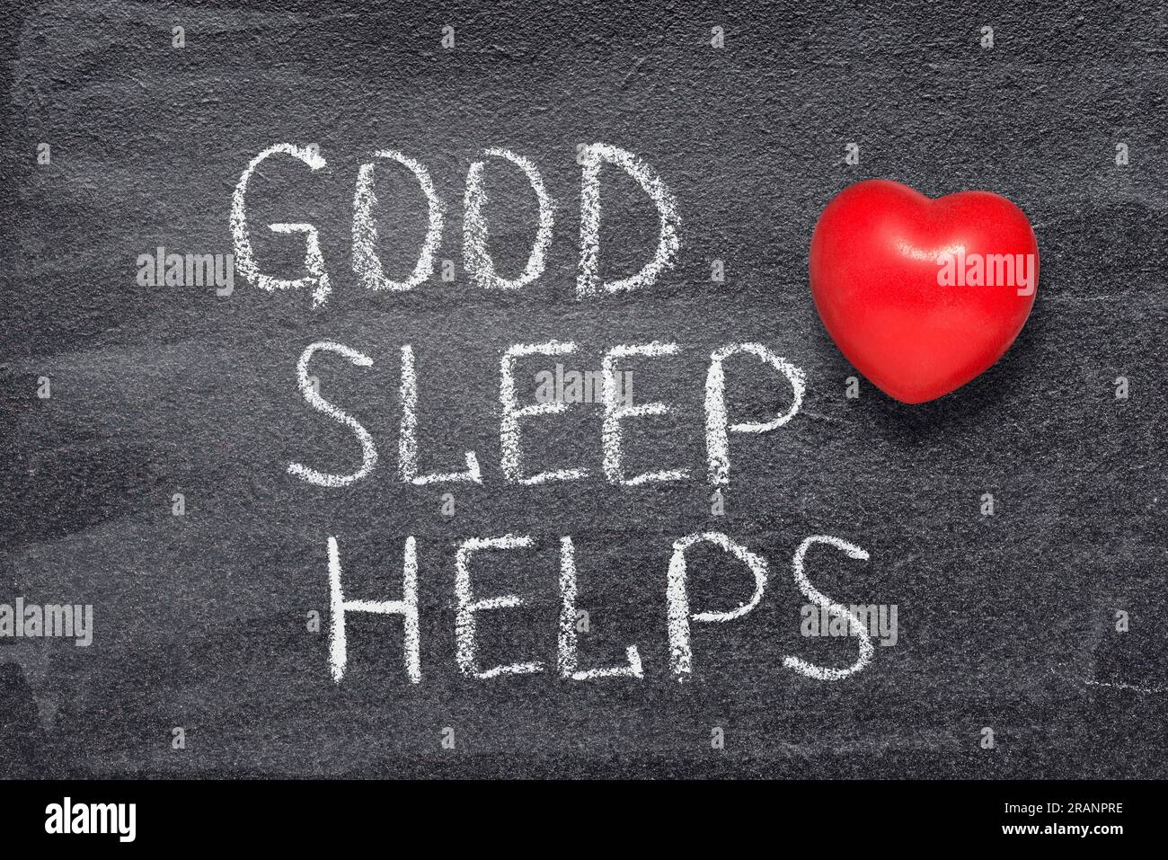 good sleep helps phrase written on chalkboard with red heart symbol ...