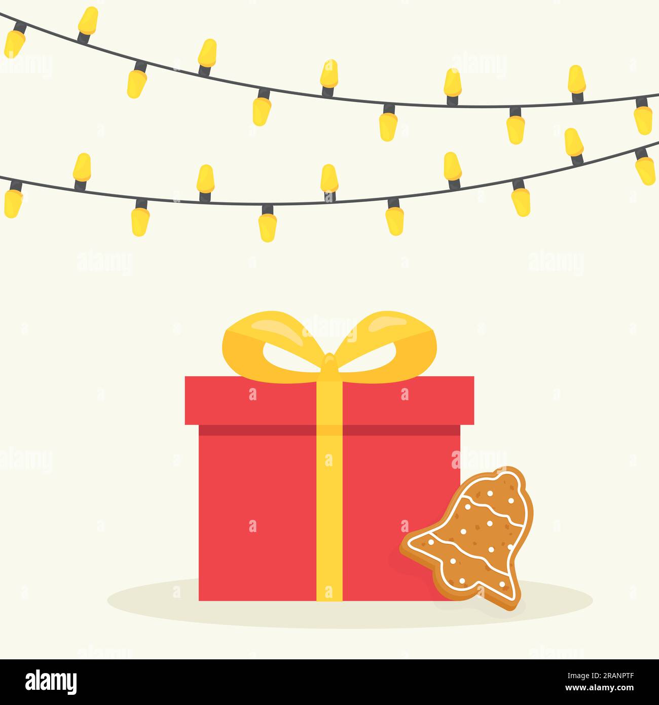 christmas present with gingerbread cookie and lights- vector ...