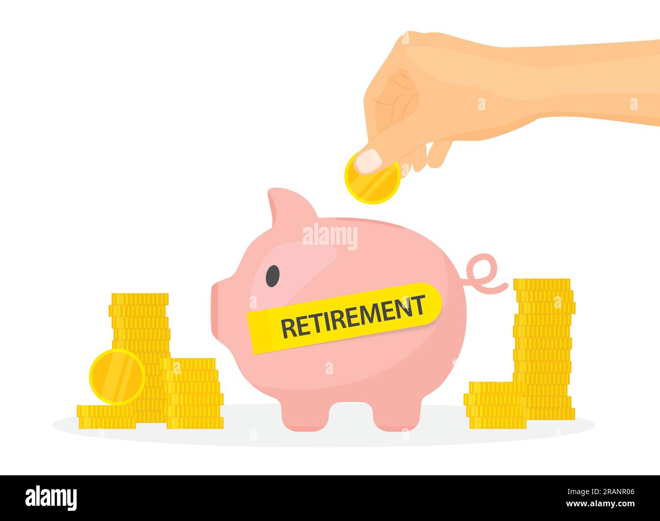 hand putting a golden coin inside piggy bank, concept of saving money ...