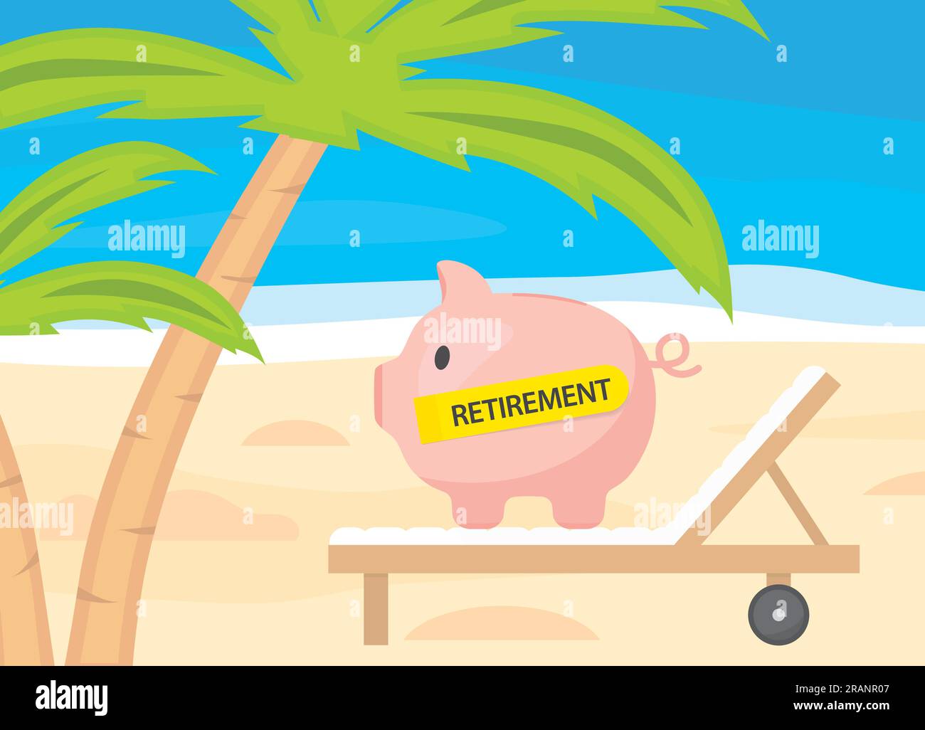 piggy bank on the tropical beach, happy retirement, life savings ...