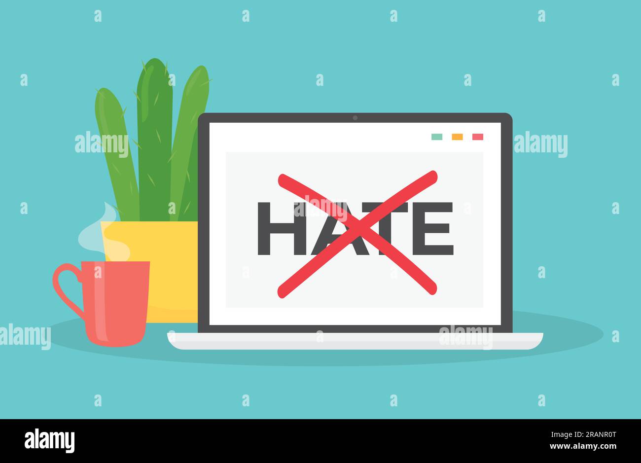 no hate concept, crossed out word on computer screen- vector ...