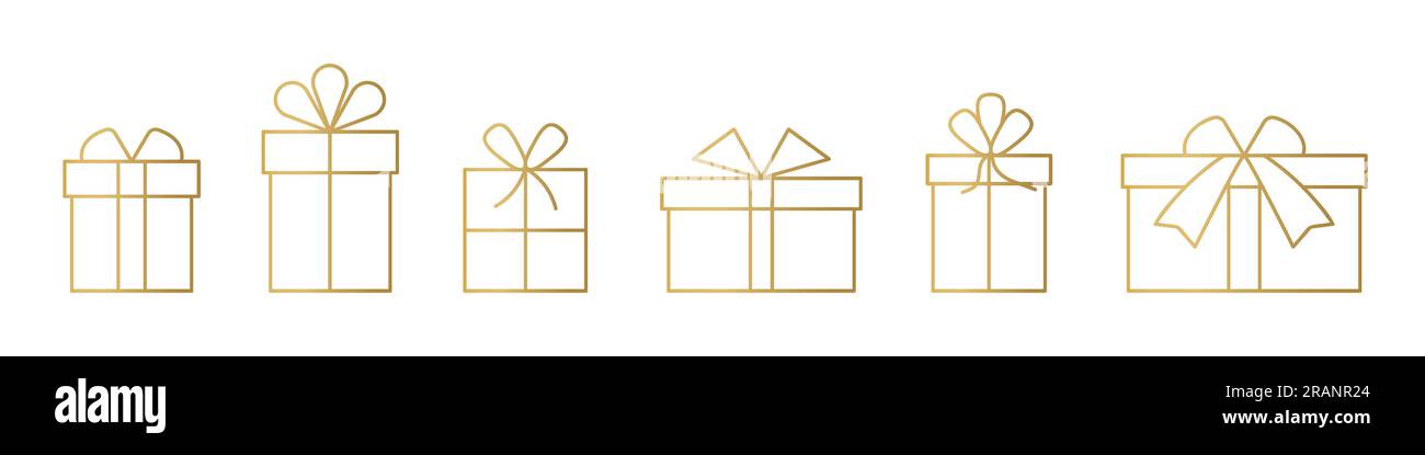 set of golden christmas line gift icons- vector illustration Stock ...