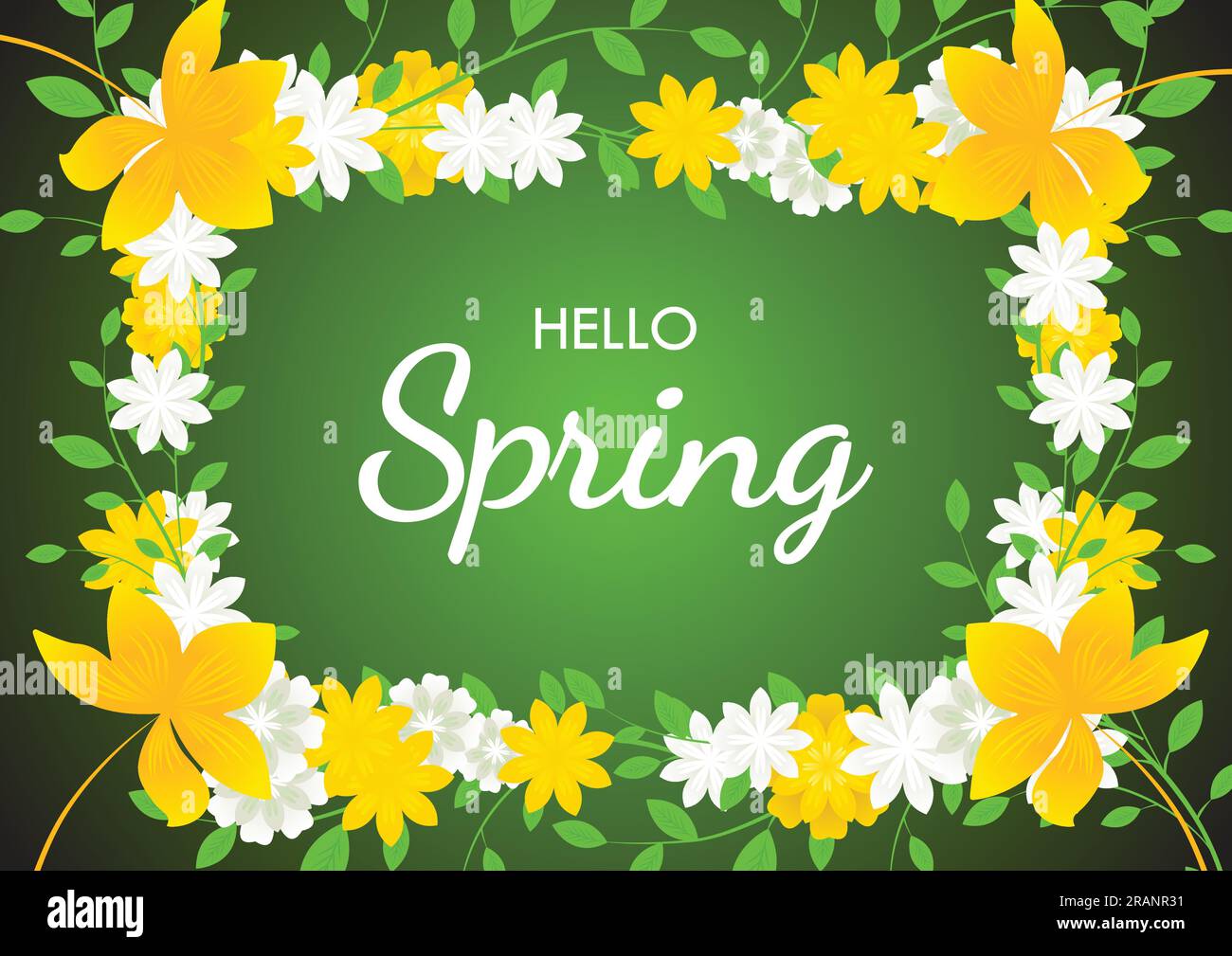 Hello Spring text on flowers frame background, spring flowers ...