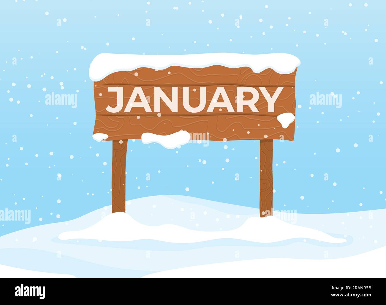 january written on wooden sign board in snowdrift- vector illustration ...