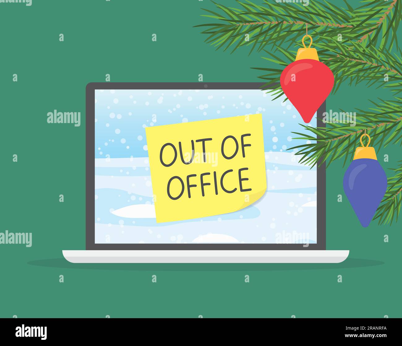 auto responder out of office written on a laptop screen; winter, christmas vacation concept ...
