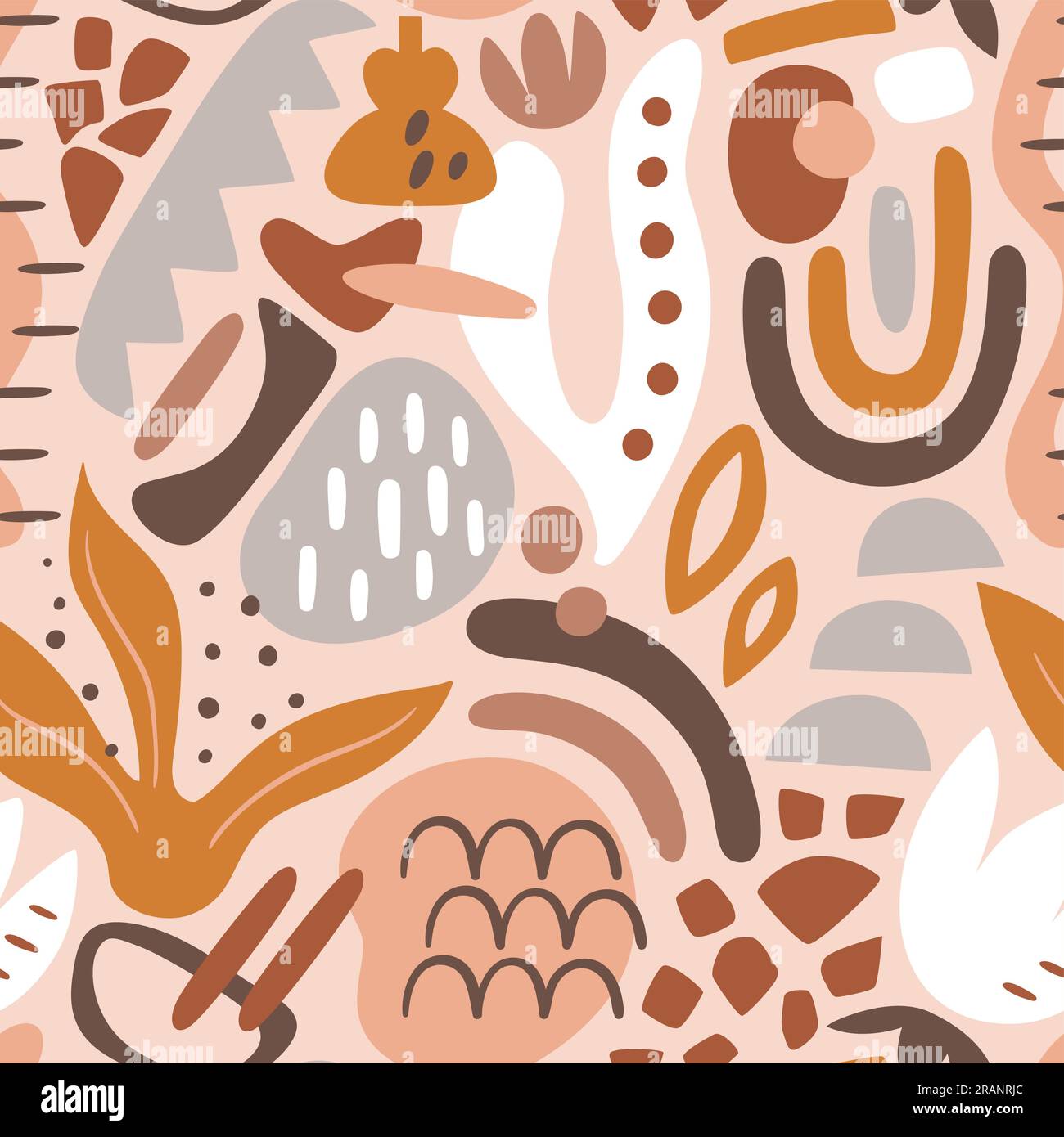 Abstract shapes seamless pattern. Boho organic shapes with warm color ...
