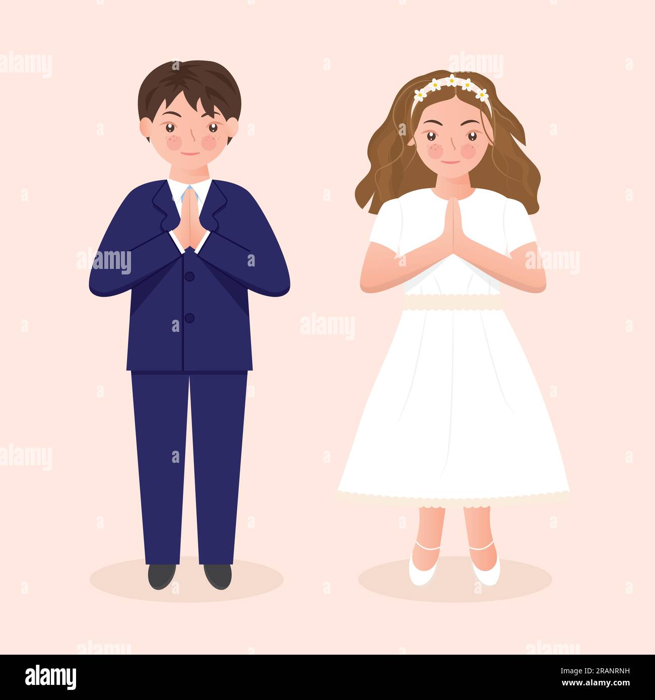 first Holy Communion praying girl and boy - vector illustration Stock ...