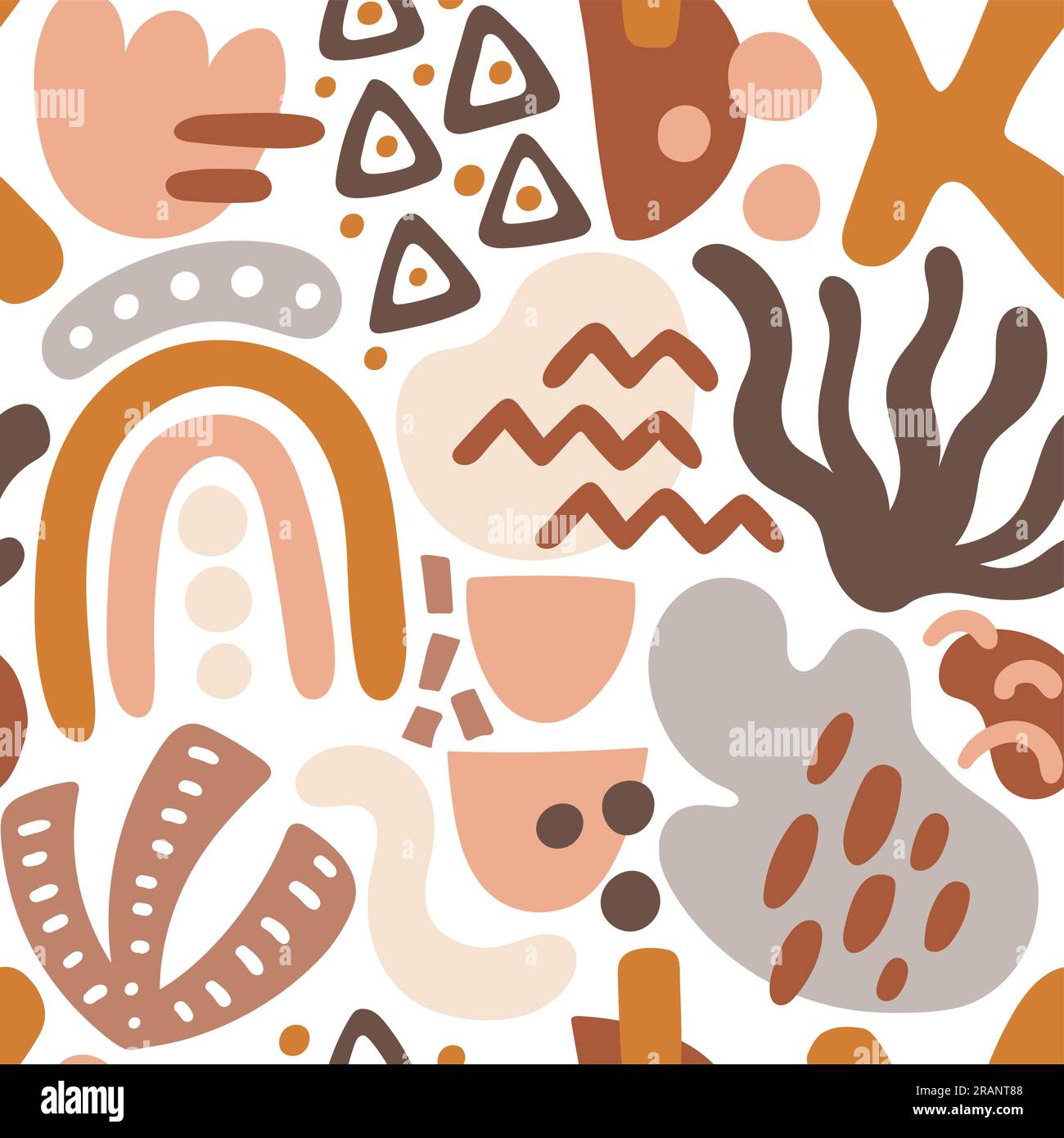 Abstract shapes seamless pattern. Boho organic shapes with warm color ...