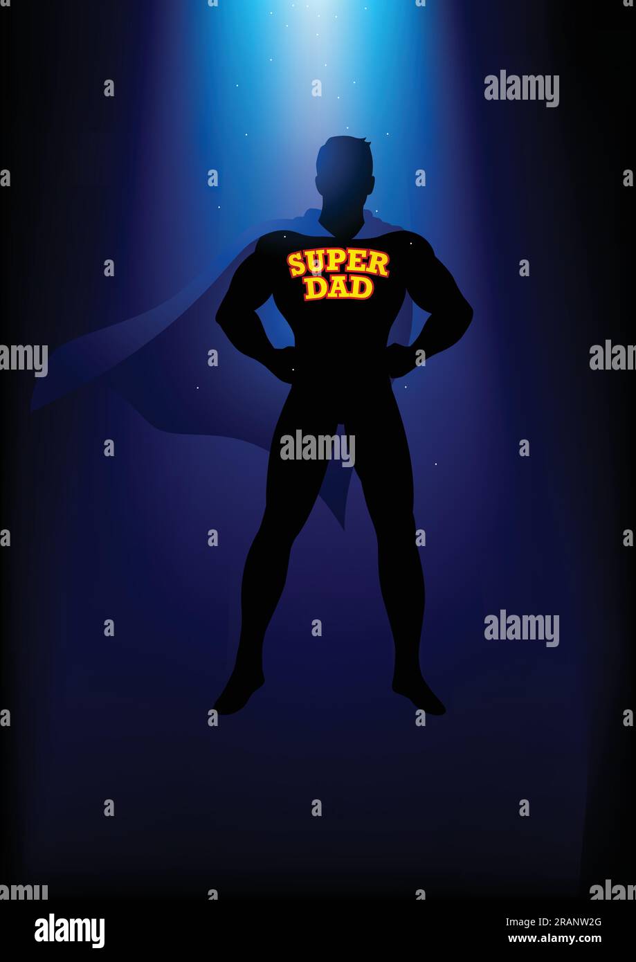 Silhouette of a superhero with the words super dad on his chest Stock ...