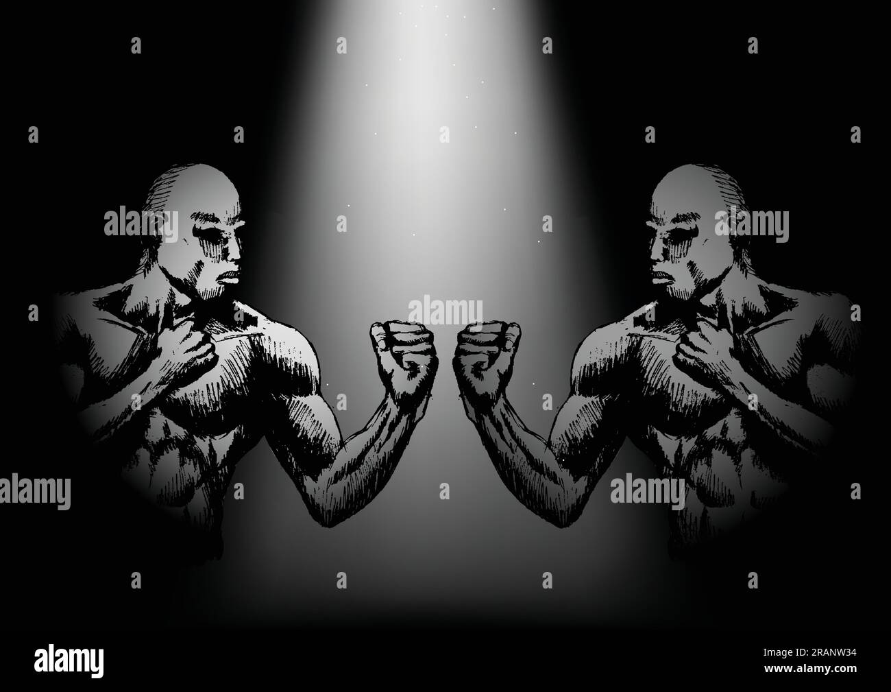 Sketch of muscular male facing each other in ready to fight stance ...