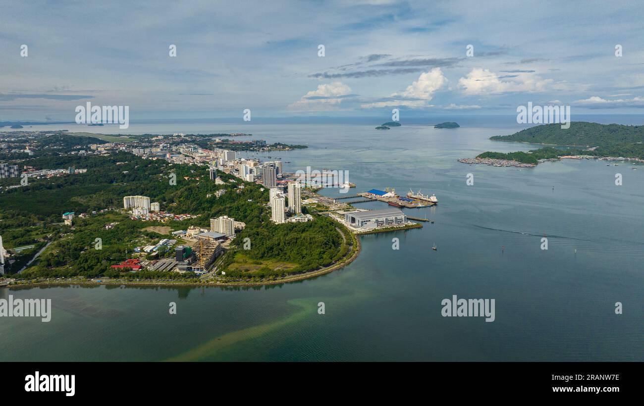Top view of Kota Kinabalu city on the island of Borneo. Sabah, Malaysia ...