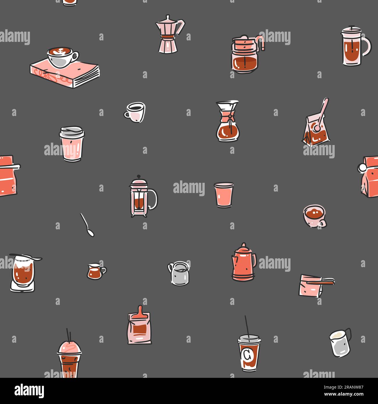 Hand drawn doodle coffee tools seamless pattern.Trending vector doodle ...