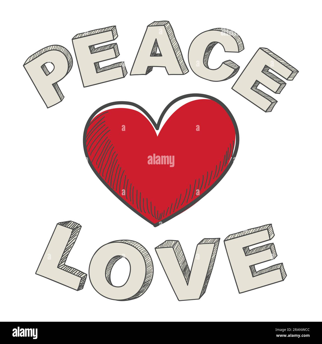 Hand writing of peace and love text design with heart symbol Stock ...