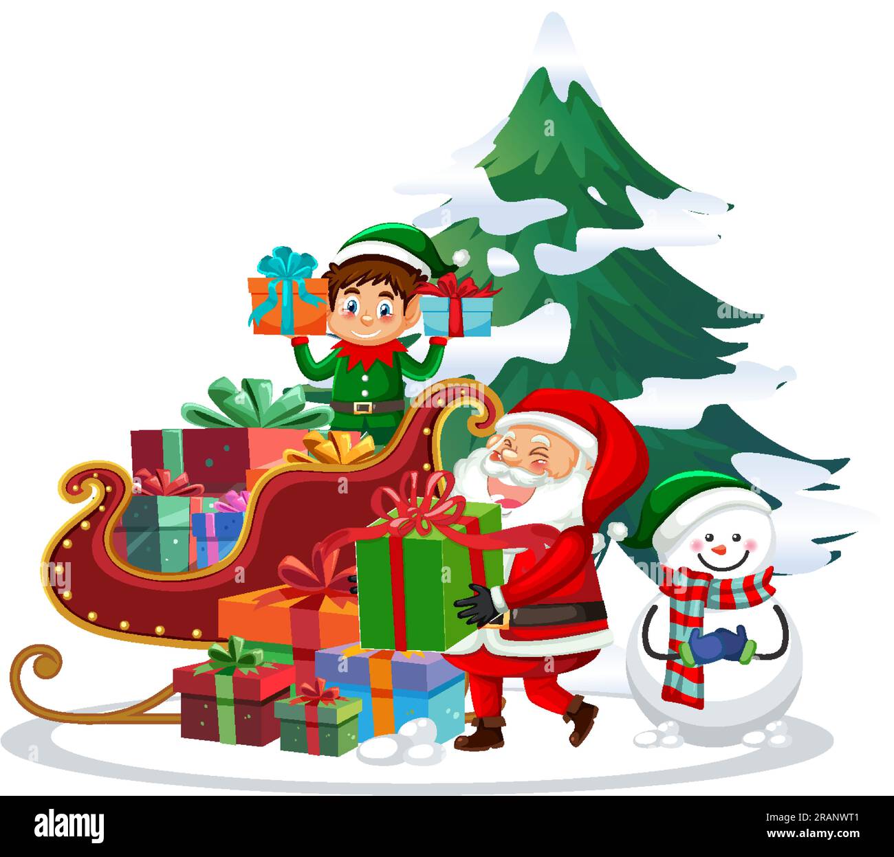 Elf and Santa delivery Christmas gifts illustration Stock Vector Image ...