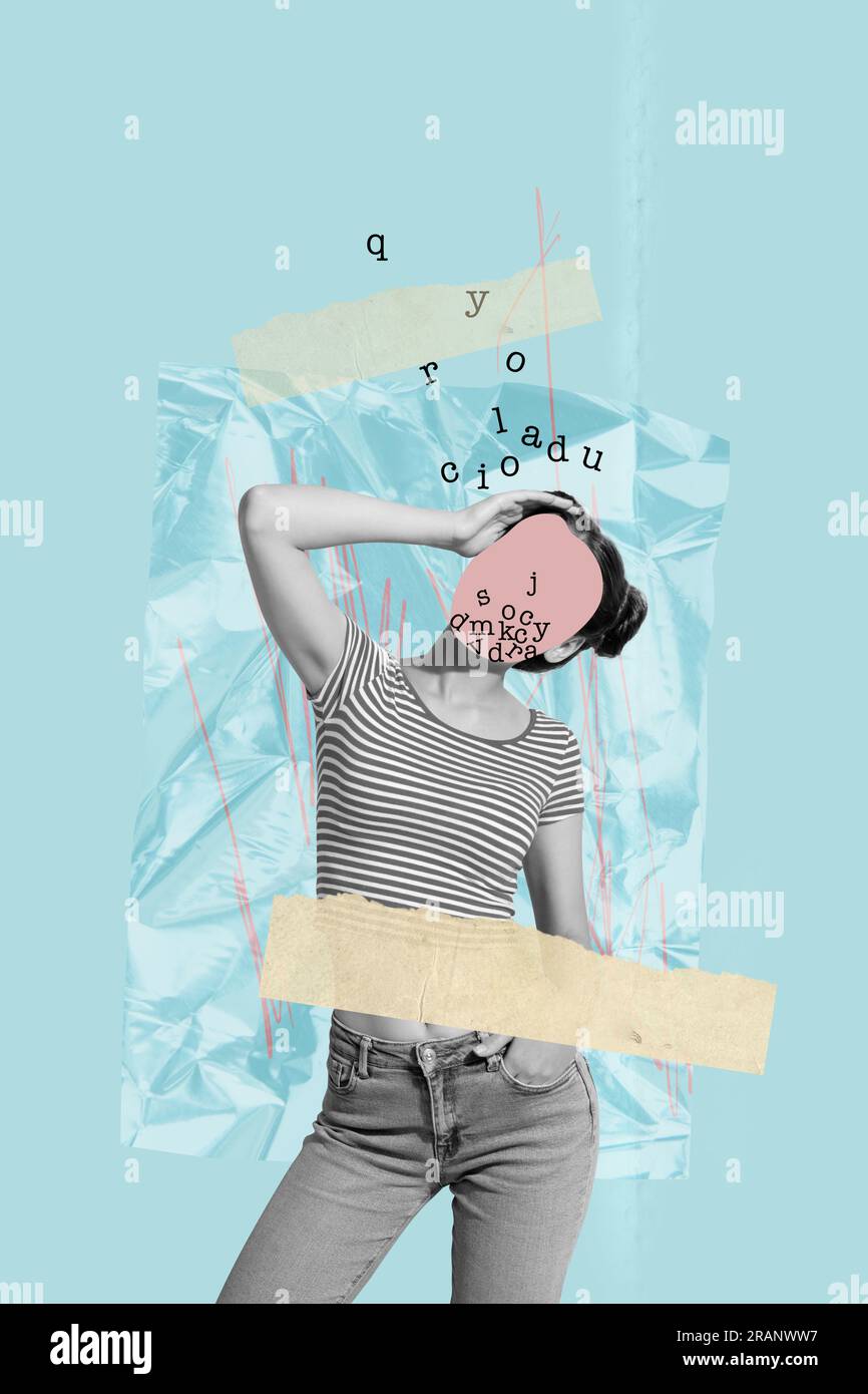 Collage 3d image of pinup pop retro sketch of funny young female ...