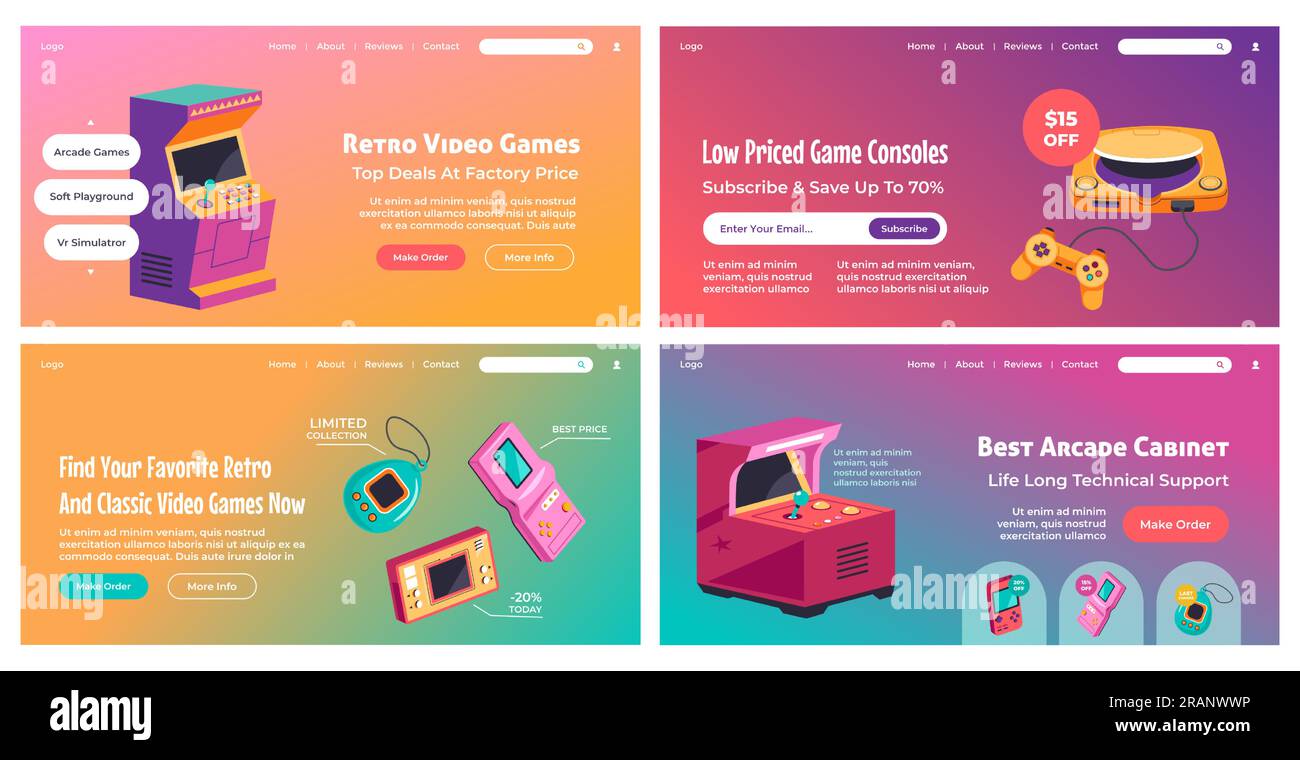 Landing page set design with retro video games Stock Vector Image & Art ...