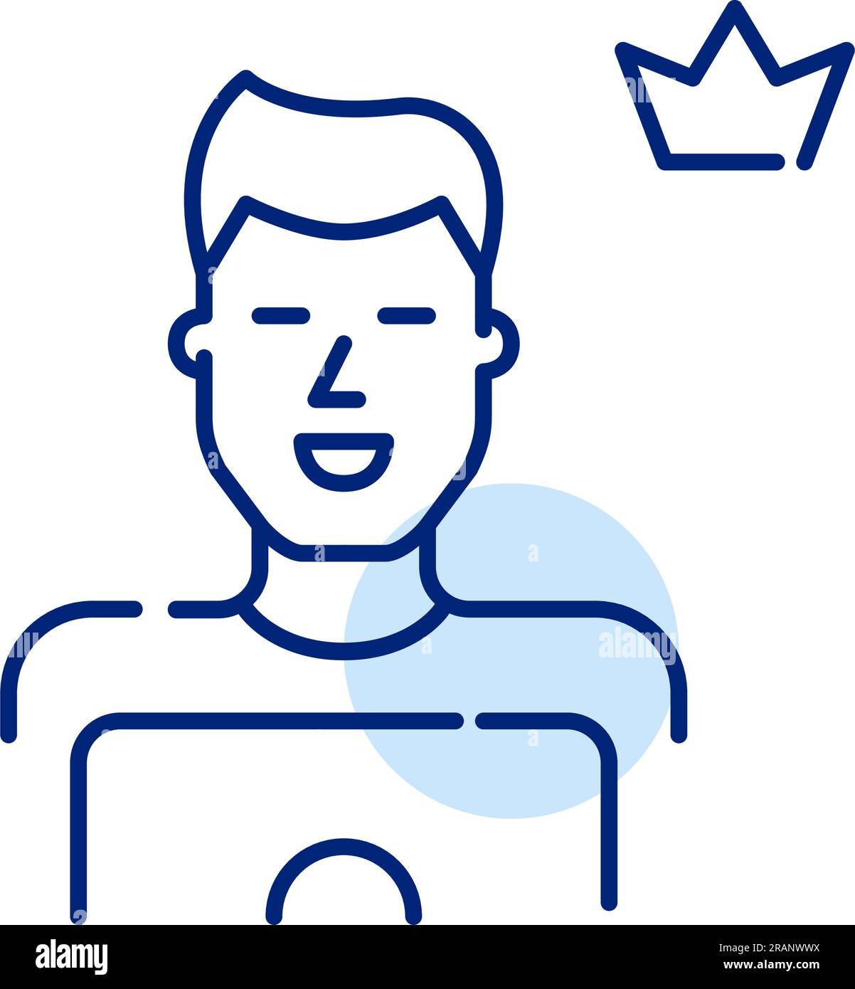 Premium user at laptop. Smiling young man with crown symbol. Pixel ...