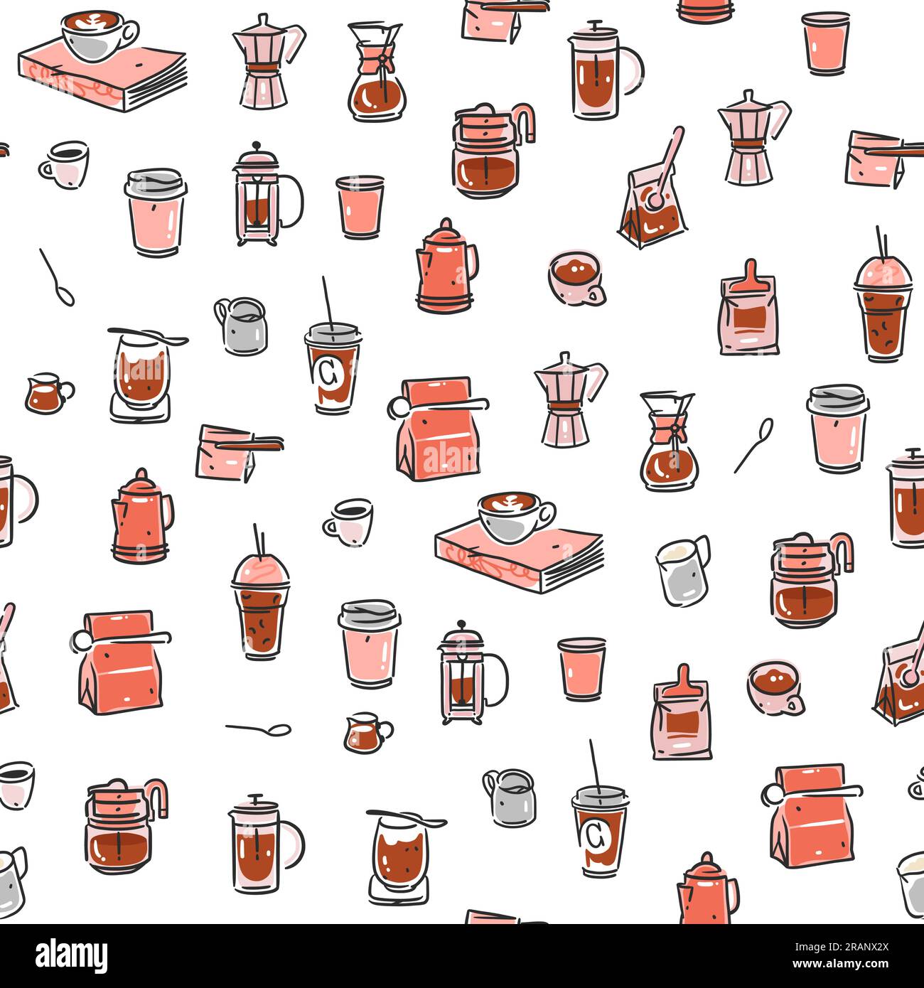 Hand drawn doodle coffee tools seamless pattern.Trending vector doodle ...