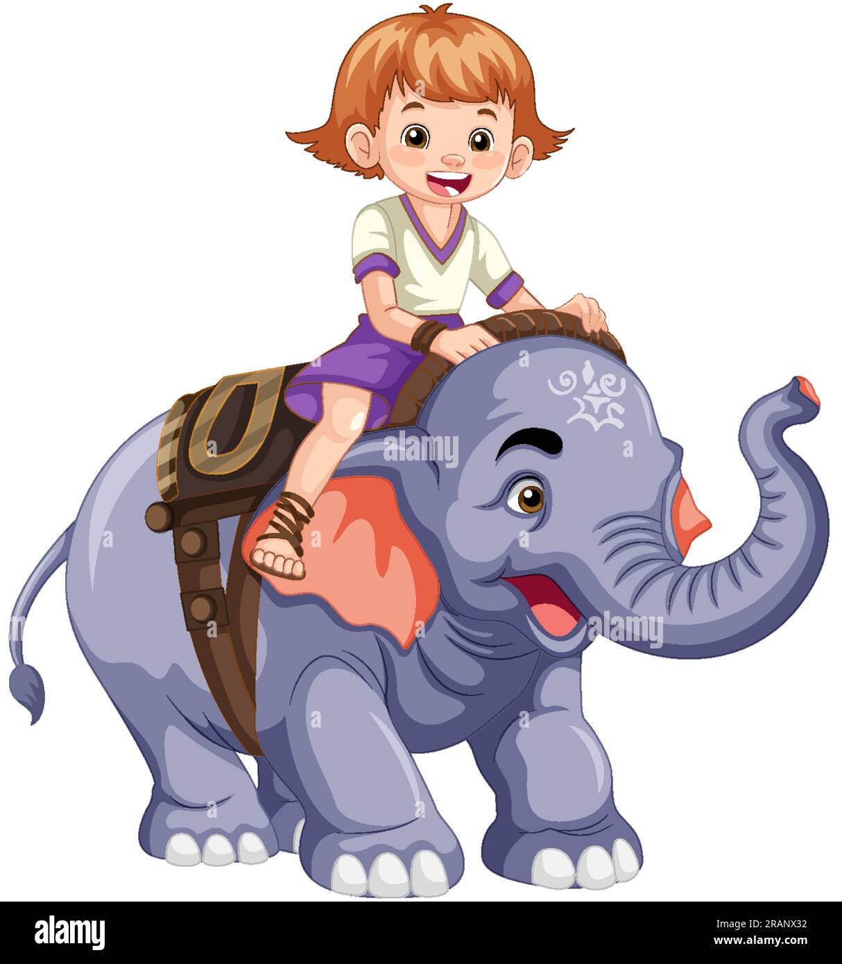 Happy Kid Riding Elephant in Cartoon Style illustration Stock Vector ...