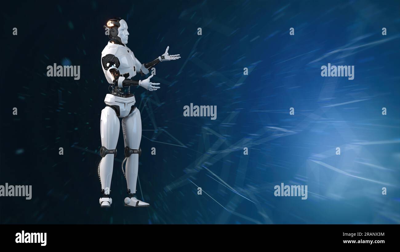 Futuristic world robots are running. Presentation of technology with ...