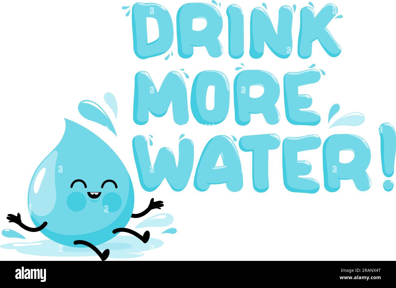 Drink more water handwritten lettering quote and cute water drop character. Vector illustration ...