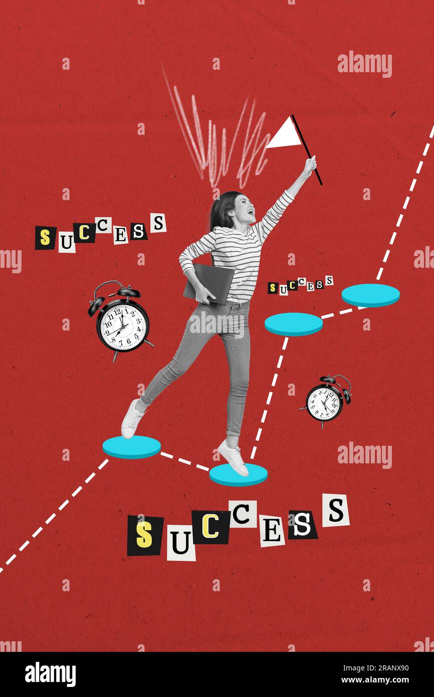 Drawing template collage of happy excited lady full determination for ...