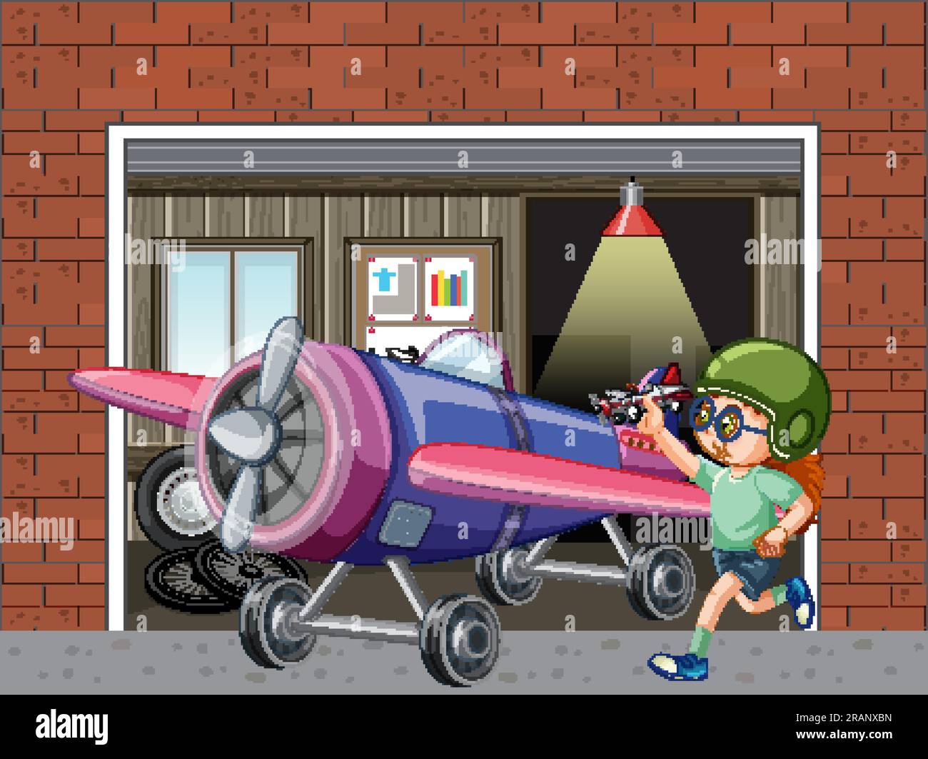 A plame parking at hangar with kid around illustration Stock Vector ...