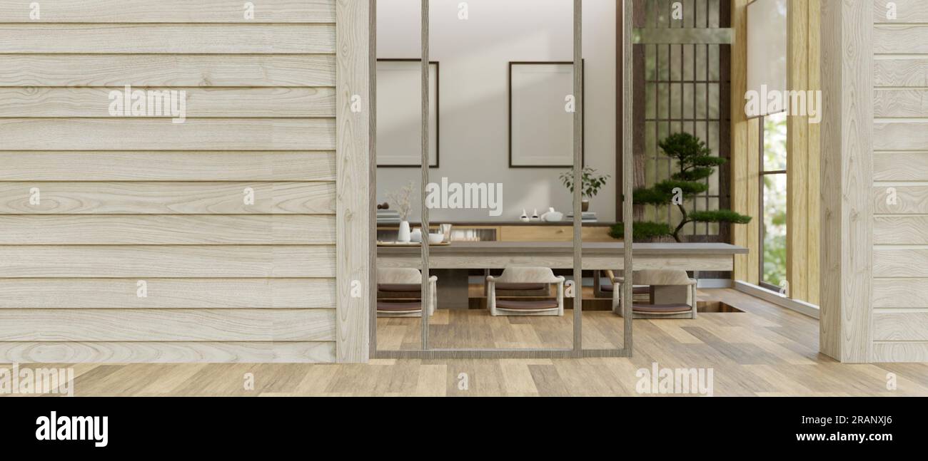 Interior design of a beautiful traditional Japanese dining room with ...