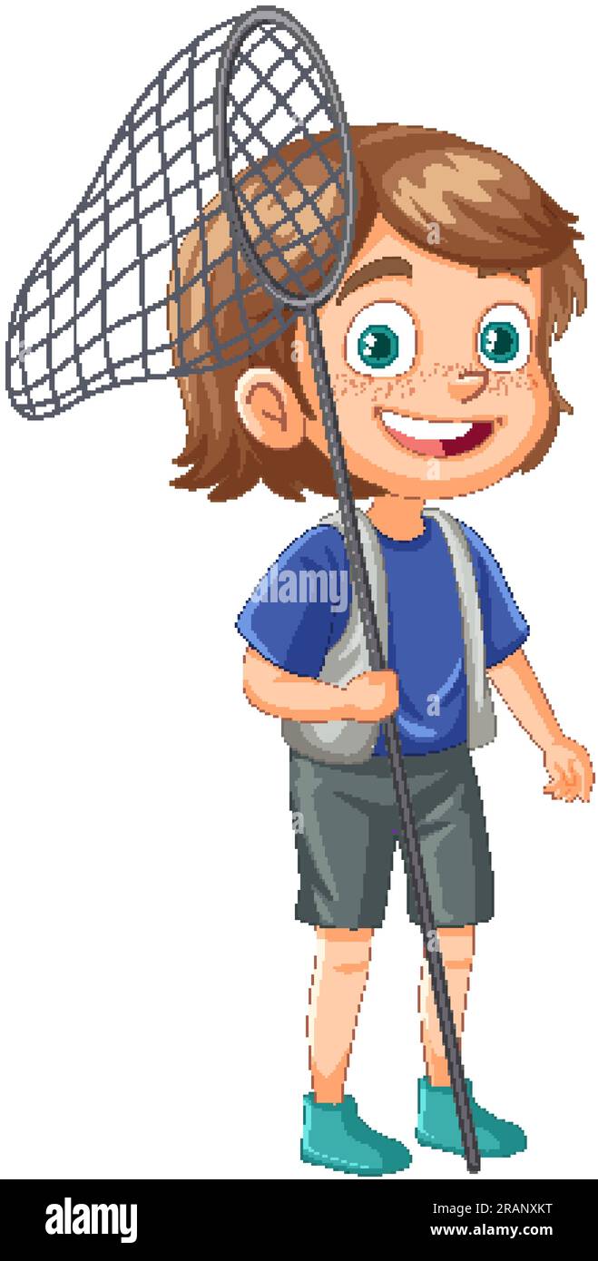 Cute girl with net cartoon character illustration Stock Vector Image ...