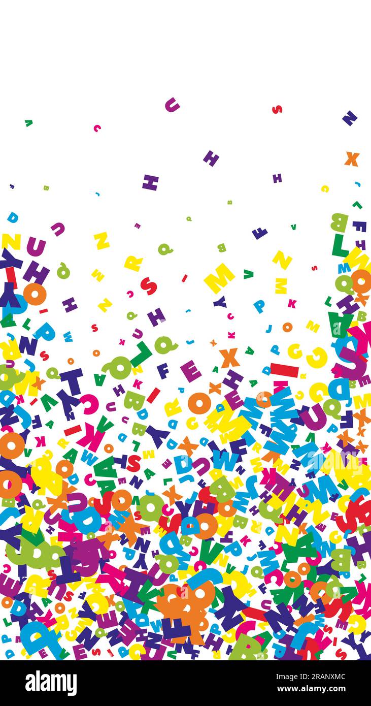 Falling letters of English language. Colorful sketch flying words of ...