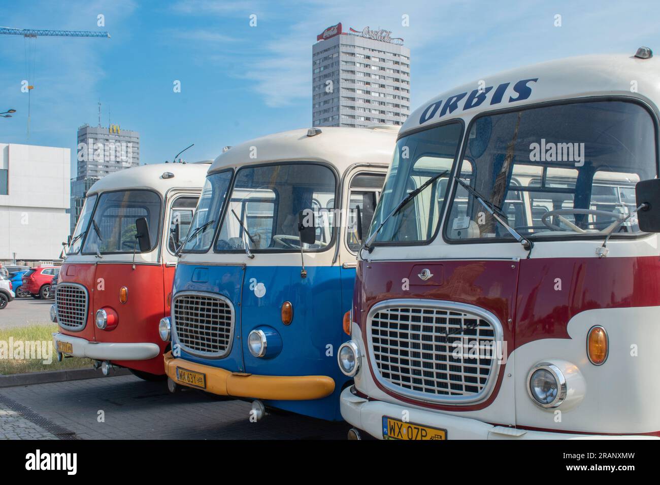 Warsaw, Poland, 16 June 2023: A row of iconic Jelcz buses, which were ...