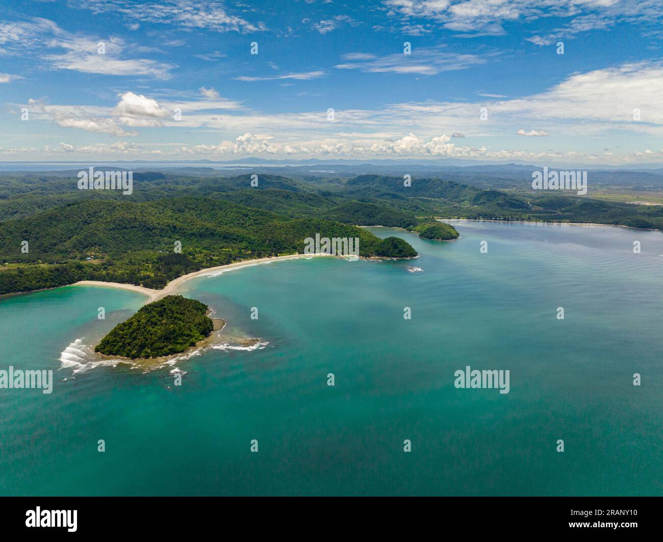 Aerial drone of tropical beach with crystal clear water in the tropics ...